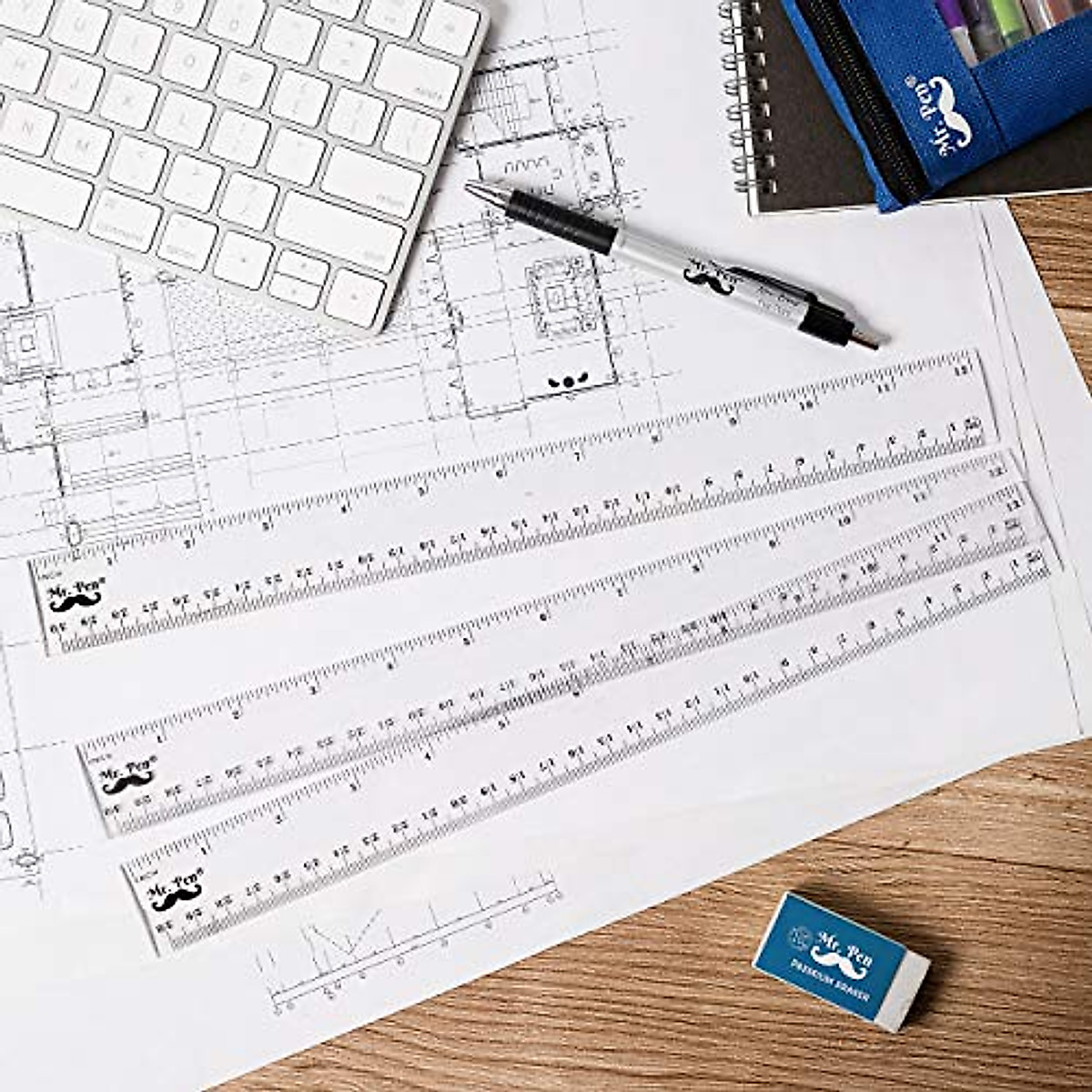 Mr. Pen- Ruler, Rulers 12 inch, Pack of 3, Clear Ruler, Plastic Ruler, Drafting Tools, Rulers for Kids, Measuring Tools, Ruler Set, Ruler inches and Centimeters, Transparent Ruler