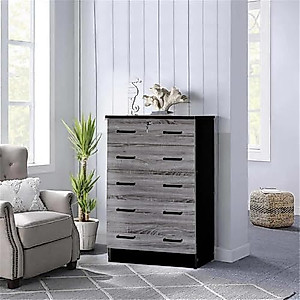 Better Home Products Cindy 5 Drawer Chest Wooden Dresser with Lock in Ebony