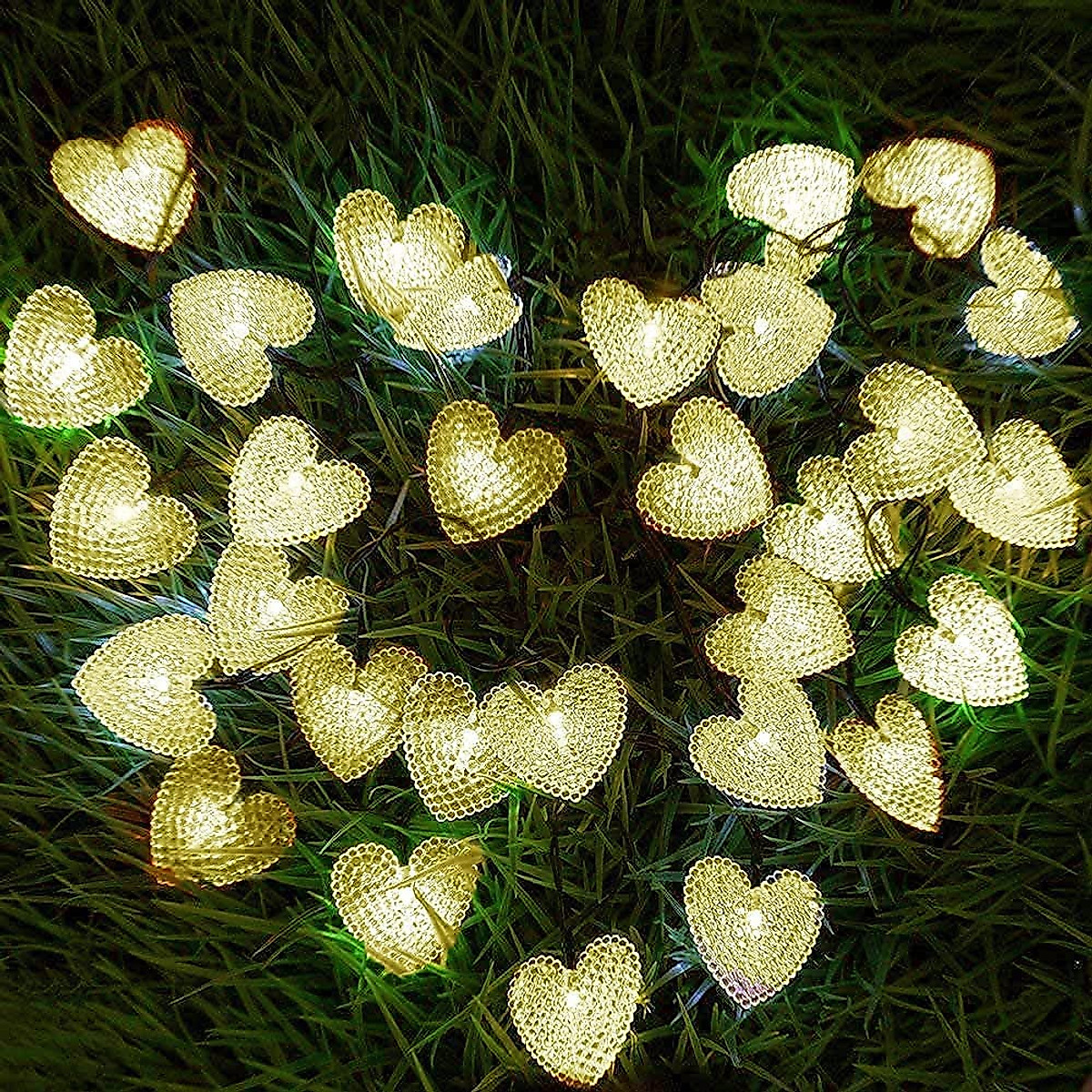 JIAN Heart-Shaped Solar String Light, String Lights Outdoor Garden, 5m 20 LED Decorative Light Garden Lights for Wedding Party Patio Home Christmas Tree Decorations for Christmas (Warm White)