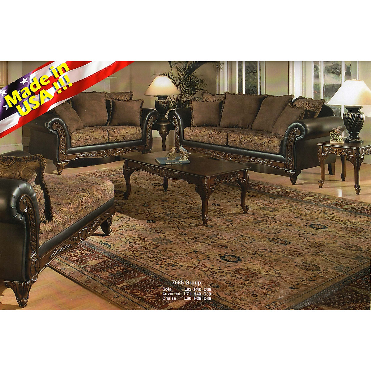 Roundhill Furniture San Marino 2-Tone Fabric Sofa & Loveseat, Chocolate, (LH7685SL)