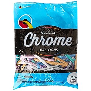 Qualatex 260Q Chrome-Assorted Latex Balloons, Multicolor