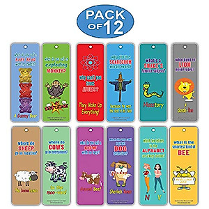 Kids Bookmarks Set (12 Pack)- Animal Silly Jokes Series 2 - Funny Hilarious Lion Sheep Laugh and Learn - Excellent Party Favors Teacher Classroom Reading Rewards and Incentive Gifts for Young Readers