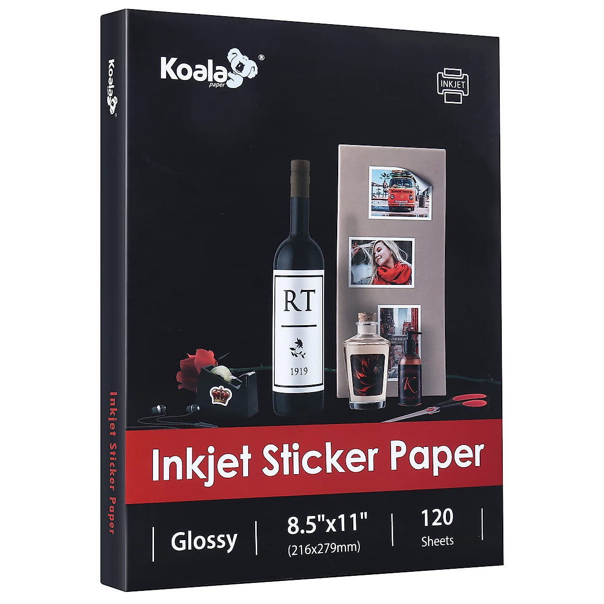 Koala Printable Glossy Sticker Label Paper 120 Sheets 8.5x11 Inches Full Sheet for Inkjet Printer