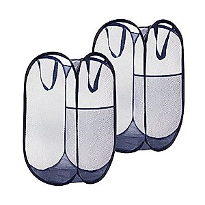ZOES HOMEWARE Pop up Laundry Hamper 2 Pack | Collapsible Laundry Baskets | Foldable Travel Laundry Basket with Durable Handle for Kids,Dorm,Laundry Room | Navy Blue