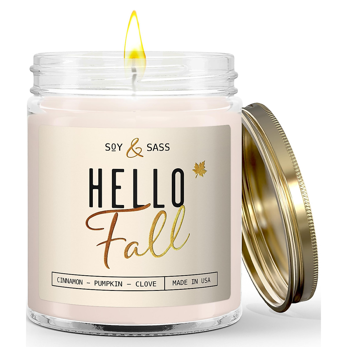 Fall Candles - 'Hello Fall' Fall Candle w/Cinnamon, Spice & Pumpkin Candle I Infused with Essential Oils I Autumn Fall Scented Candles I Pumpkin Spice Candle I 9oz Jar I 50Hr Burn I Made in USA