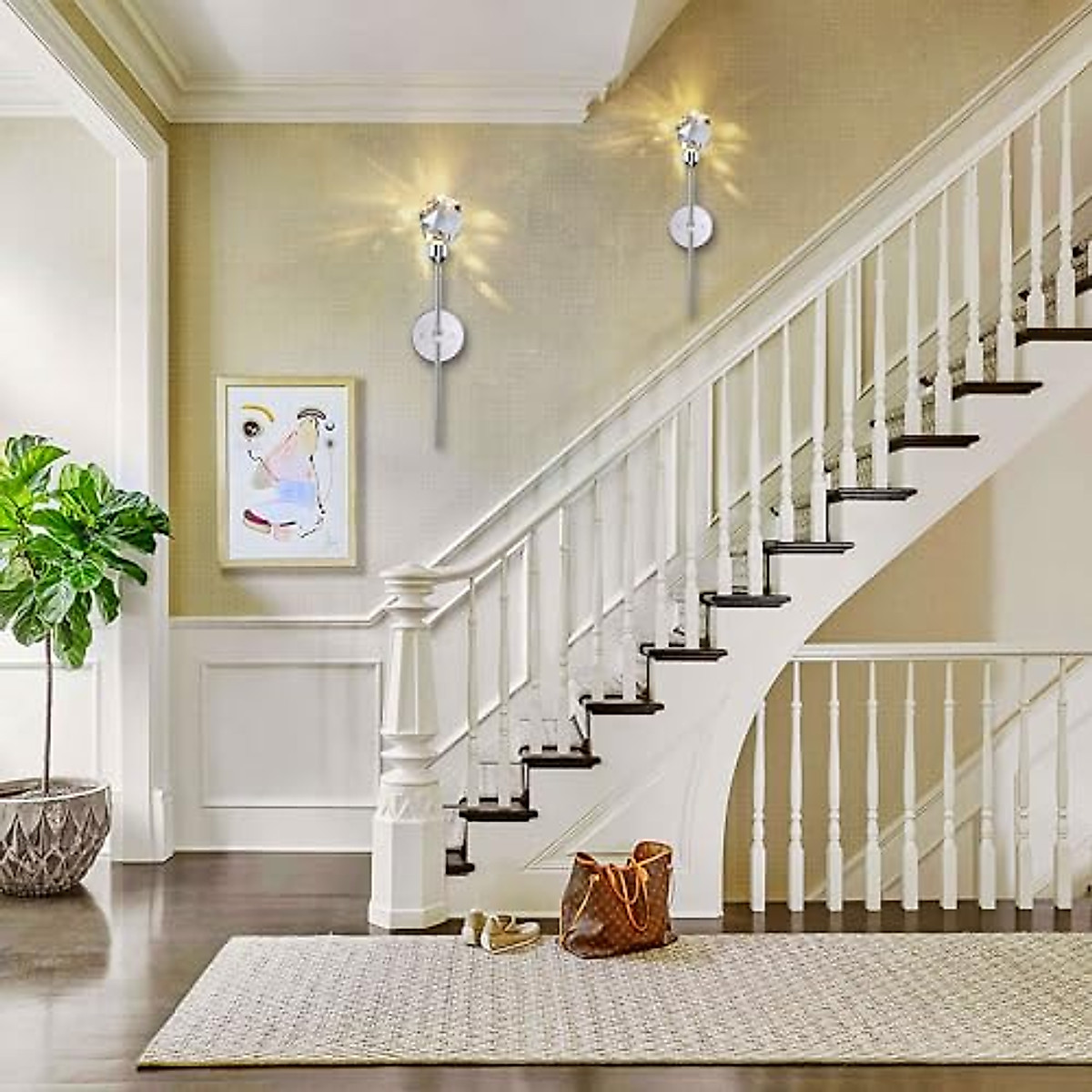 Untrammelife Indoor Wall Sconce Lighting Polished Nickel Wall Lamp 8W LED Crystal Wall Light 3 Color Temperatures Hardwired Indoor Wall Mounted Light Fixtures for Living Room,Bedroom,Bathroom