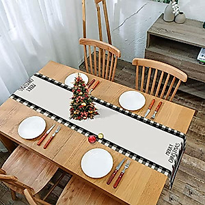 UYPGOIN Waterclor Buffalo Plaid Christmas Trees Table Runner, Seasonal Winter Merry Xmas Holiday Kitchen Dining Decoration for Indoor Outdoor Home Party 13x72 Inches