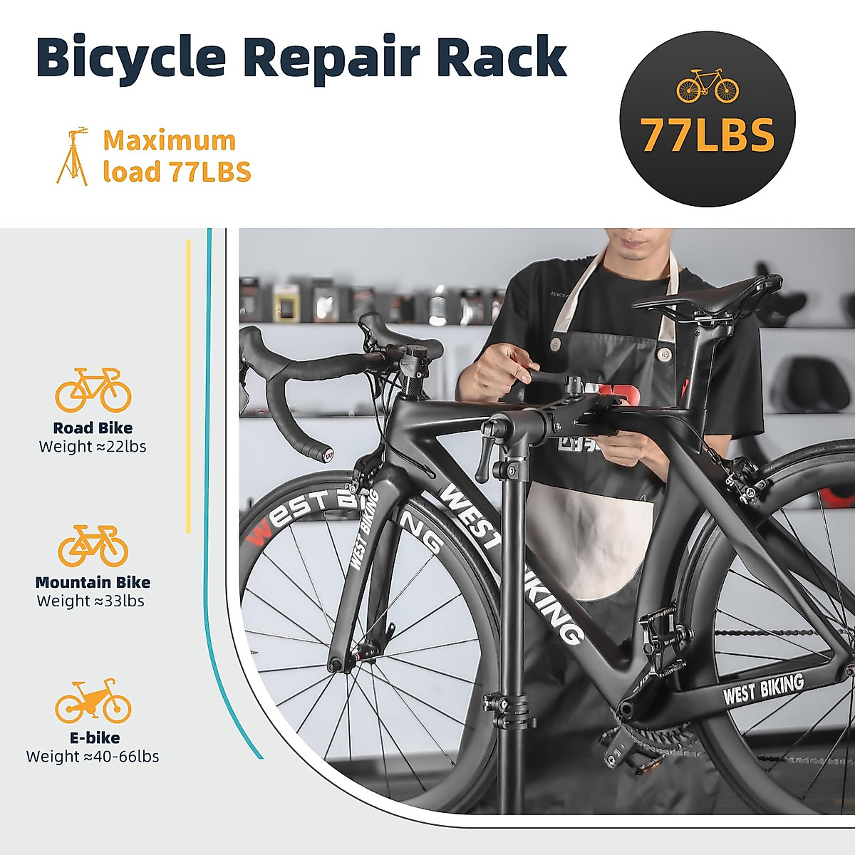 West Biking Bike Repair Stand,Heavy Duty Foldable Home Bike Workstands,Height Adjustable Bike Maintenance Stand, Portable Aluminum Bicycle Repair Stand For Heavy E Bike, Mountain Bike, Road Bike etc