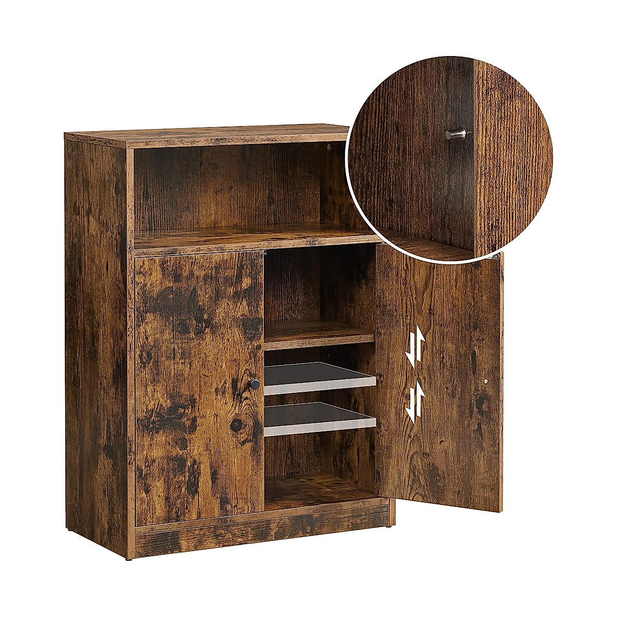 TINKLE WELL Industrial Storage Floor Cabinet, Wood Sideboard with Door and 2-Tier Adjustable Shelf, Organizer for Kitchen, Living Room, Rustic Brown