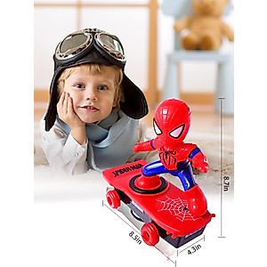 Outmeci Stunt Skateboard Scooter Electric Universal Rotating Tumble Music Led Light Cartoon Balance Bike Toy, Interactive Educational Gift Toys for 3 4 5 6 7 Years Old Boys Girls (red)