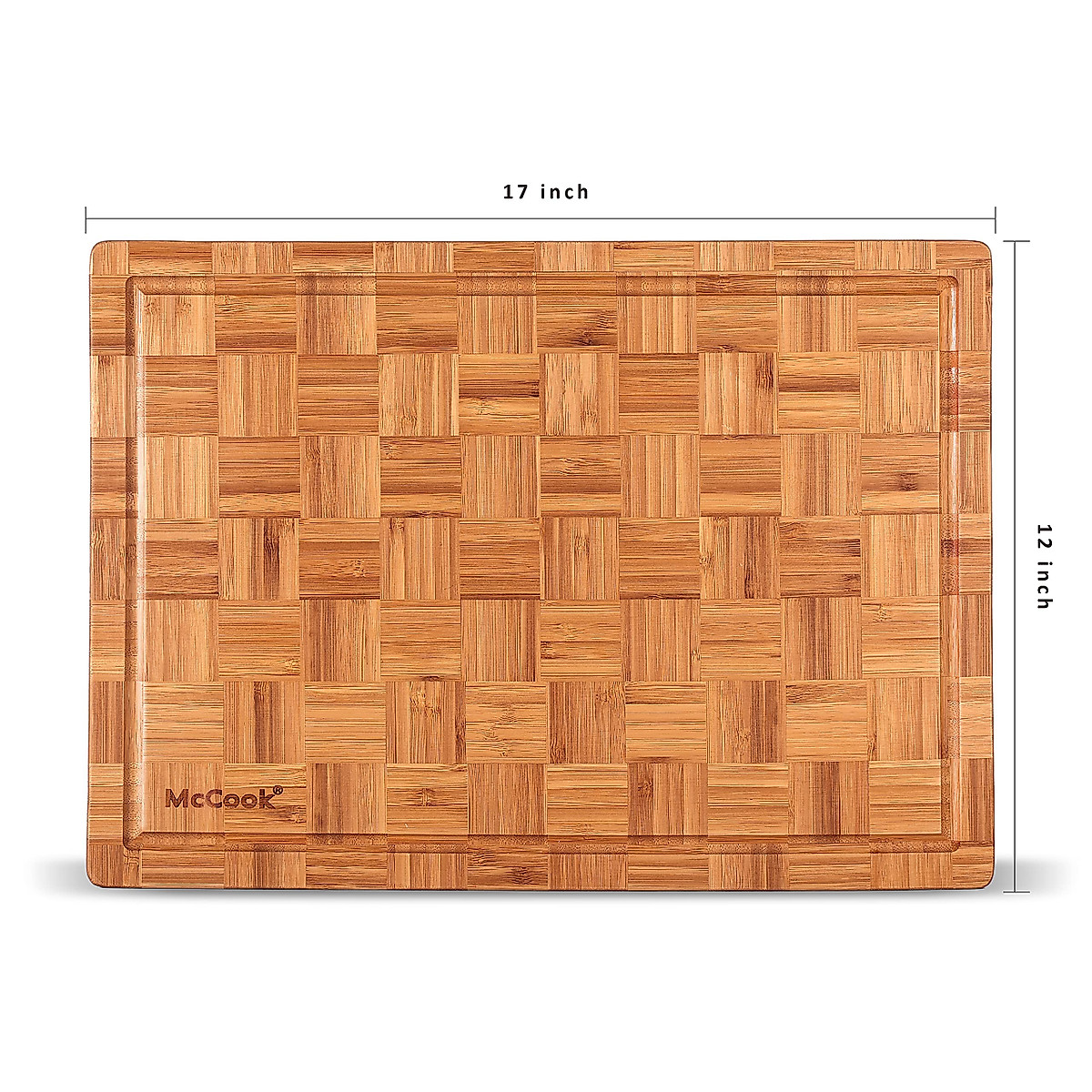 McCook MC21B 15 Pieces Stainless Steel Knife Block Sets with Built-in Sharpener + MCW12 Bamboo Cutting Board(Large, 17"x12"x1")