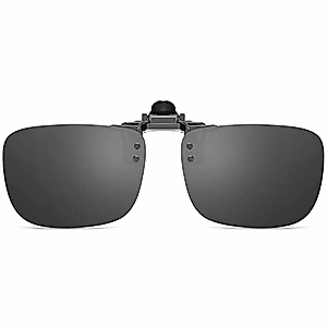 CAXMAN Polarized Clip-on Flip Up Metal Clip Rimless Sunglasses, Lightweight, Black Lens 59 * 42mm