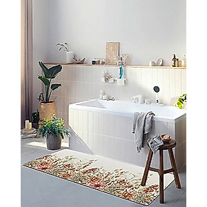 Country Eucalyptus Flowers Bath Mat for Tub,Non Slip Bathroom Floor Runner Rug Quick Dry & Absorbent Diatomaceous Earth Shower Sink Kitchen Doormat,Fall Farmhouse Leaves Rose Dahlia Floral 18"x47"