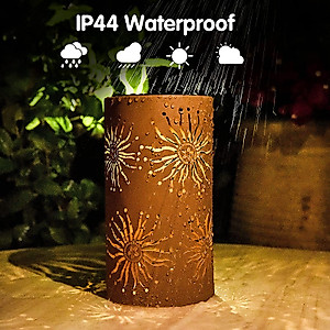 pearlstar Outdoor Solar Table Lamp 2pack Metal Sunflower Shape Solar Lantern Lights, Retro Orange Finish, Outside Decor for Patio Garden Yard Pathway Tabletop Waterproof(Sunflower)