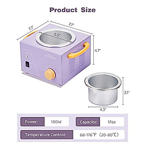 Wax Pot Warmer Professional - At Home Waxing Kit For All Hair Types - Eyebrow, Facial, Bikini etc. (Purple Single Pot)