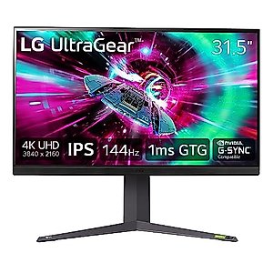 LG 32" UltraGear 4K UHD (3840x2160) Gaming Monitor, 144Hz, 1ms, VESA DisplayHDR 400, G-SYNC and AMD FreeSync Premium, HDMI 2.1, DisplayPort, 4-Pole HP Out DTS HP:X, Tilt/Height/Pivot Stand, Black