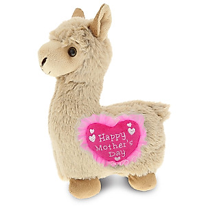 DolliBu Happy Mother's Day Super Soft Plush Beige Llama Figure - Cute Stuffed Animal with Pink Heart Message for Best Mommy, Grandma, Wife, Daughter - 11 Inch