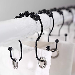 Goowin Shower Curtain Hooks, 12 Pcs Shower Curtain Rings, Stainless Steel Roller Rust-Resistant Balance Sliding Anti-Drop Double Shower Hooks for Curtain Bathroom Shower Curtains (Black)