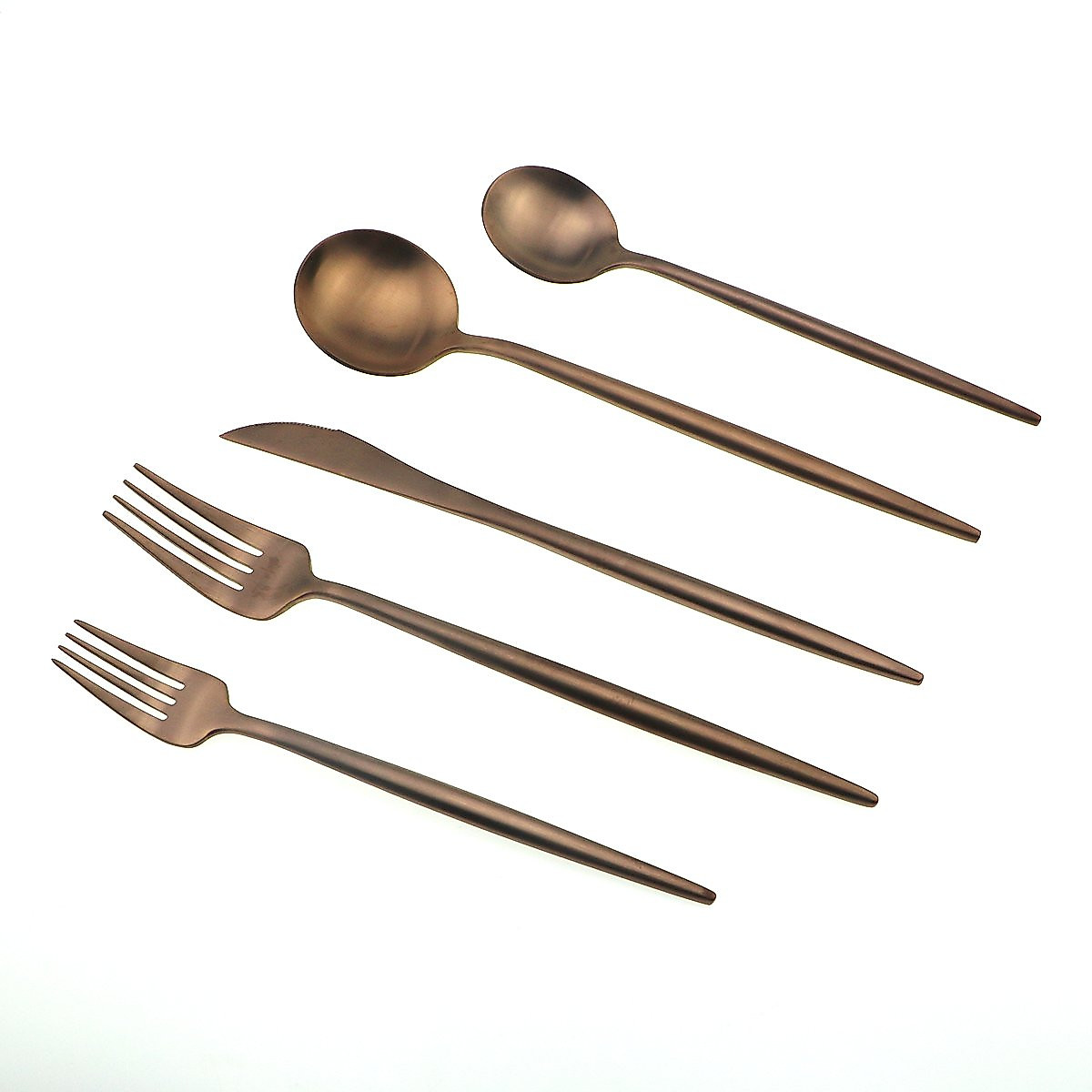 JASHII 18/10 Stainless Steel 5-Piece Matte Rose Gold Flatware Set,Dinner Knife Fork Salad Fork Dessert Spoon, Service for 1, Luxury Silverware Cutlery Utensil Sets