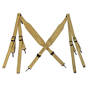 SMONT WW2 US Army M1936 Combat Suspenders WWII Standard X Strap Replica Military Canvas Webbing (Khaki)