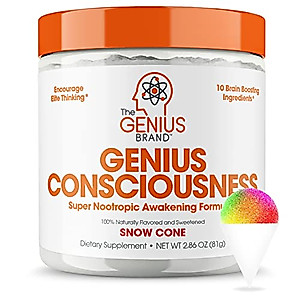 Genius Consciousness, Super Nootropic Brain Supplement Powder, Snow Cone - Supports Focus, Cognitive Function, Concentration & Memory Booster - Alpha GPC & Lions Mane Mushroom for Neuro Energy
