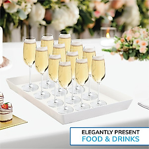 US Acrylic White Plastic Serving Trays (Set of 4) 15” x 10” | Large Unbreakable Reusable Rectangular Party Platters | Serve Appetizers, Fruit, Veggies, & Desserts | BPA-Free & Made in USA