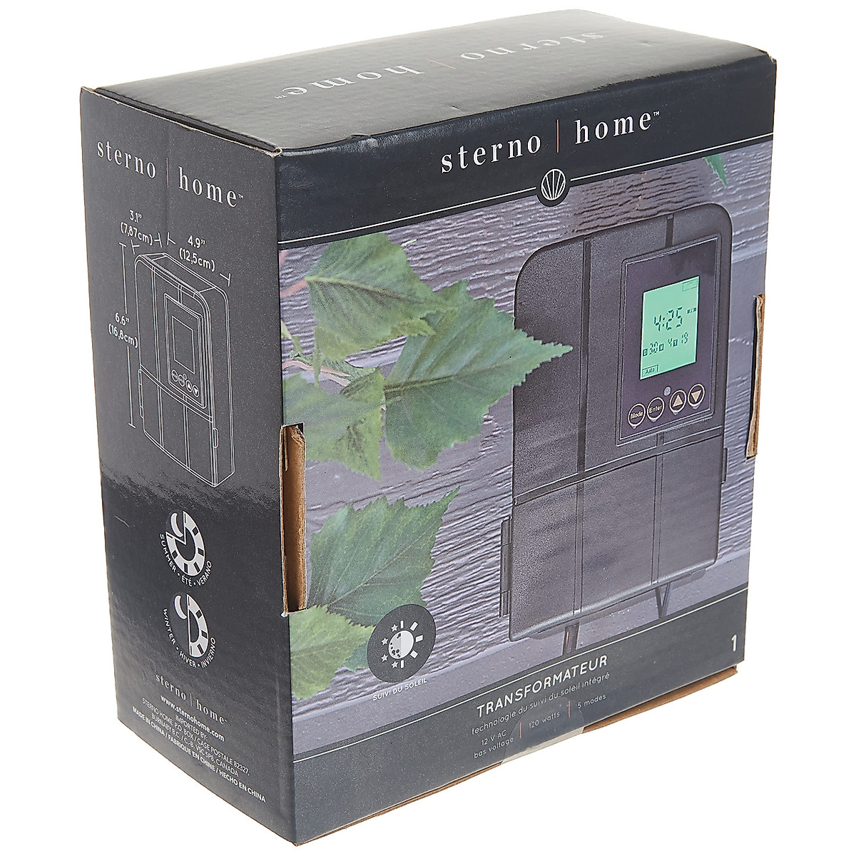 sterno home GL33120 12V 120W Low Voltage Landscape Lighting Transformer with Dusk-to-Dawn Timer, Grey