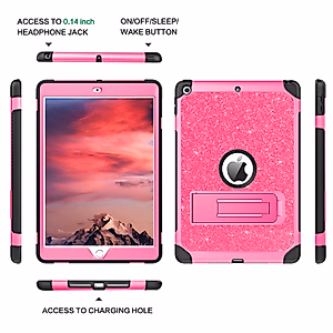 YINLAI Case for iPad 6th / 5th Generation, iPad 9.7 Case Glitter Women Hybrid Shockproof Protective Cover with Kickstand iPad 9.7-Inch iPad Air 2nd A1893/A1954/A1822/A1823, Hot Pink