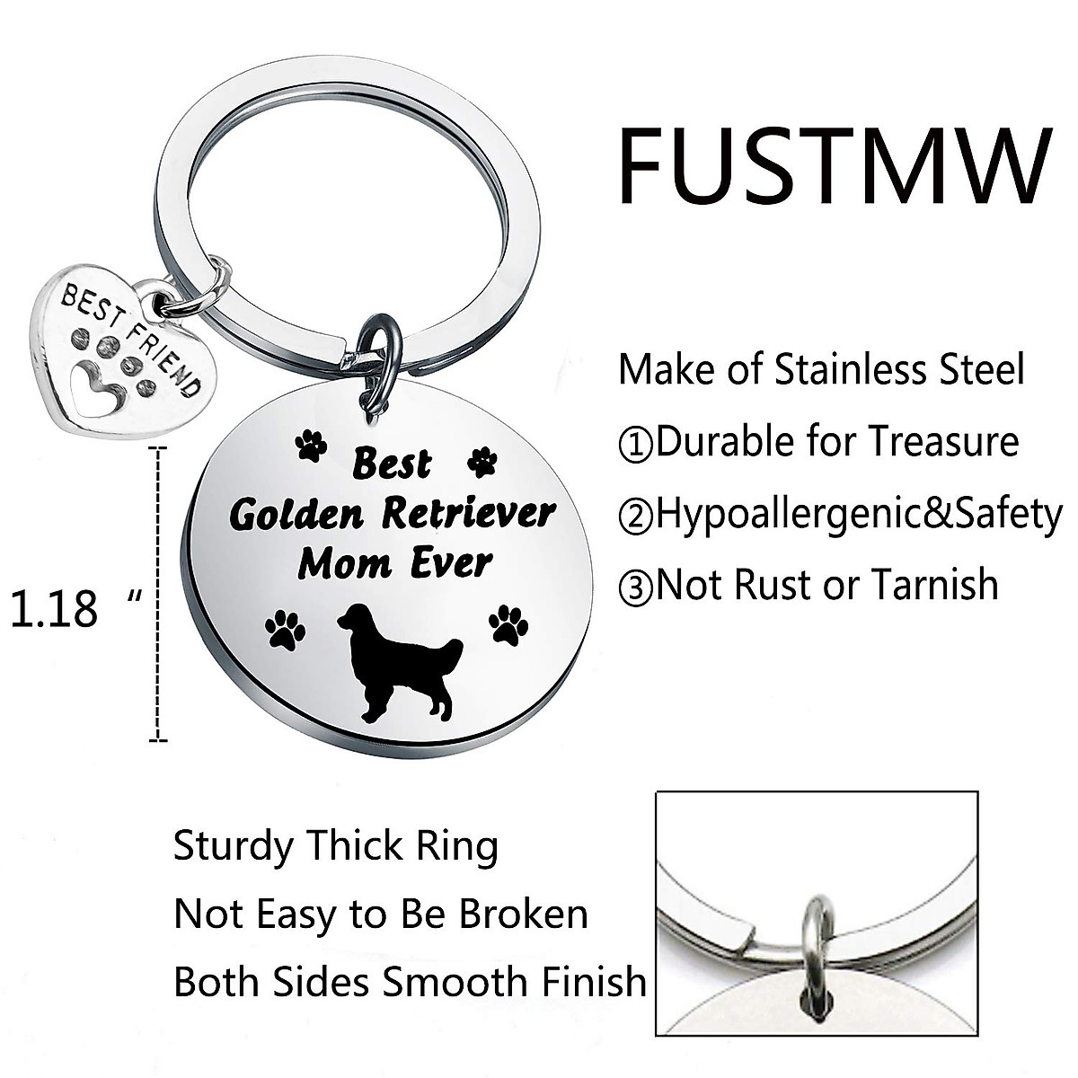 FUSTMW Dog Owner Gifts Best Boxer, Boston Terrier, Golden Retriever Mom Ever Keychain Gift Dog Lover Gifts Paw Print Jewelry Animal Pet Owner Rescue Gift (Golden mom Ky)