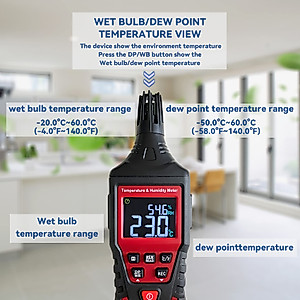 Lunarlipes ST6817 Thermometer Hygrometer, Digital Temperature Humidity Meter, Handheld Thermometer Hygrometer with Ambient, Dew Point, Wet Bulb for Outdoor and Indoor, Max/Min Hold, LCD Backlight