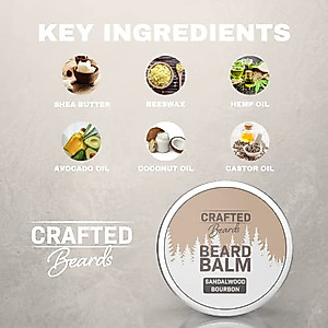 Crafted Beards - Beard Balm - Beard Wax - Mustache Wax - Light Hold - For a Softer, Smoother, Moisturized Beard - Made with All-Natural and Organic Ingredients - Leave in Conditioner (Sandalwood Bourbon)