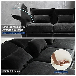 LLappuil Black Sectional Couch U Shaped 7 Seats, Chenille Sectionals Sofa Large Modular Sectional Sofa for Living Room with Reversible Chaise, Storage Seat, Deep Cushion