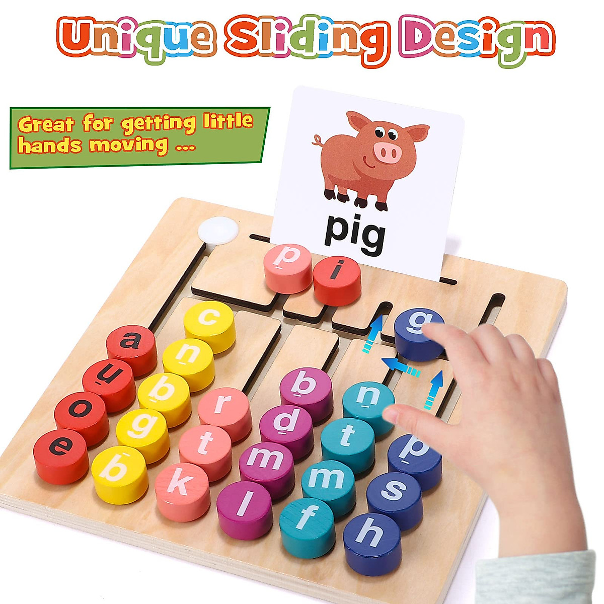 Lewo Wooden Reading Blocks Montessori Toys Sight Word Flash Cards Spelling Games Alphabet Letter Slide Puzzle Preschool Educational Learning Toys for Kids Boys Girls