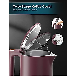 INTASTING Electric Kettle for boiling water Double Wall 100% Stainless Steel Inner 1500W Fast Heating 1.5L Hot Water Boiler Auto Shut-Off & Boil Dry Protection BPA-Free Electric Tea Kettle Red