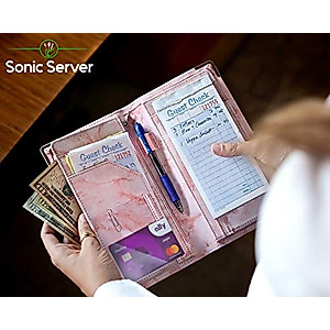 Sonic Server 5x9 11-Pocket Server Book Organizer with Double Magnetic Pockets and Zipper Pocket for Waitress Waiter Waitstaff | Marble Pink