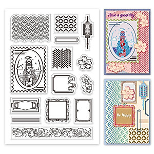PH PandaHall Clear Stamps, Japanese Textures Rubber Stamps PVC Plastic Silicone Stamps Transparent Seal Stamps for DIY Scrapbooking, Photo Album Decorative, Cards Making, 6.2x4.3inch