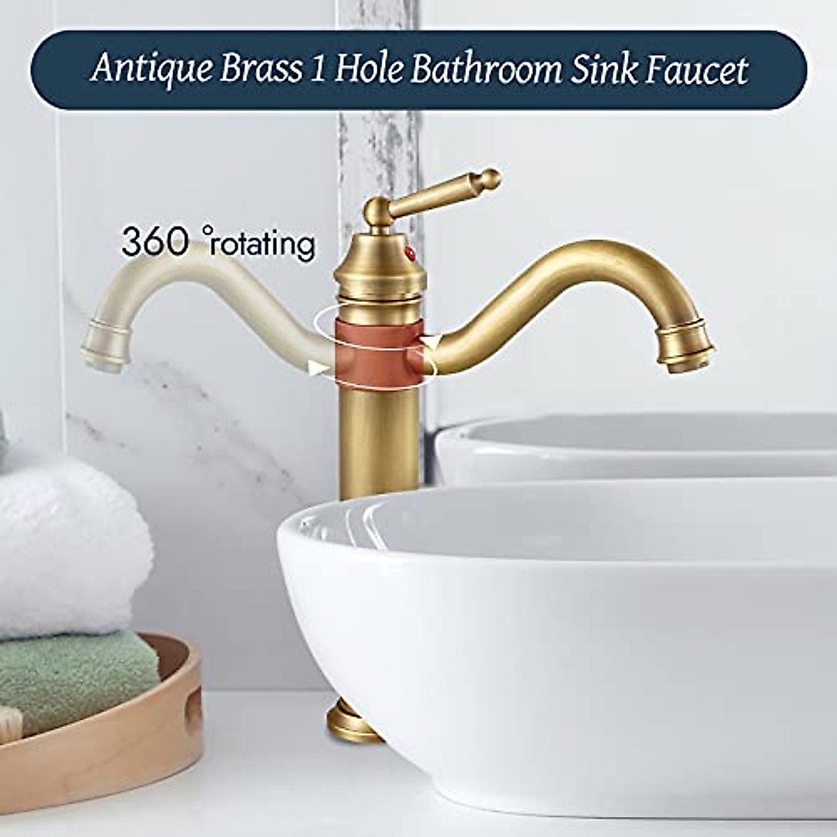 Antique Brass Single Handle Bathroom Sink Faucet Brushed Brass Long Reach Bathroom Faucet Mixer Tap Brushed Brass Pop Up Drain Without Overflow Included Hot and Cold Water
