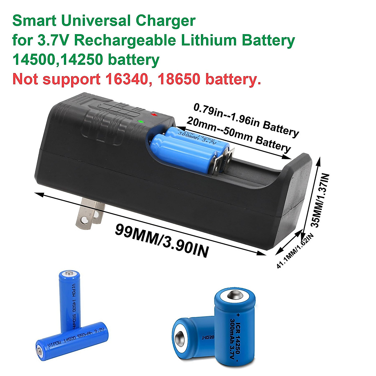 Rechargeable 3.7V 14250 Battery with Charger, 4 Pack Lithium Ion 1/2 AA Size Batteries Can Replace 3.6 Volt LS 14250, ER14250, 3v CR14250 Battery for Laser