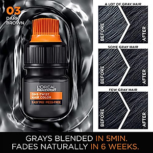 L’Oréal Paris Men Expert One Twist Mess Free Permanent Hair Color, Mens Hair Dye to Cover Grays, Easy Mix Ammonia Free Application, Dark Brown 03, 1 Application Kit