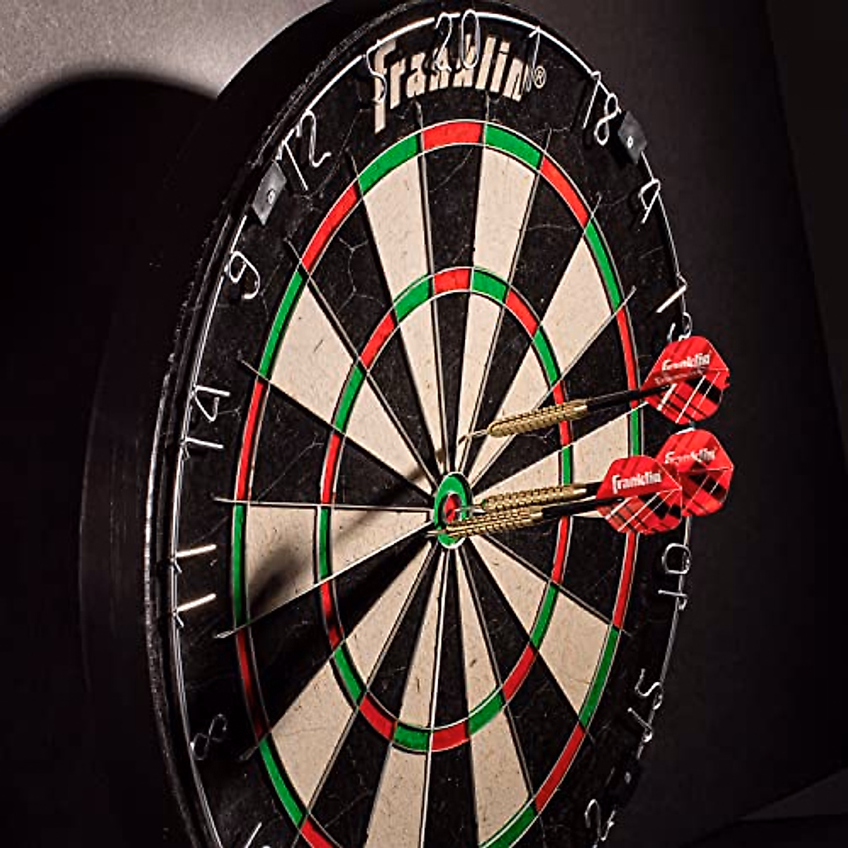 Franklin Sports Official Dartboard - Professional Regulation Size 18 inch Bristle Self Healing Dartboard - Metal Number Ring - Steel Tip Darts Dartboard,Black