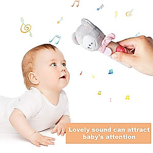 Funsland Baby Rattles Toys Soft Plush Hand Rattles Hand Grip Toys Stuffed Animal Rattles Shaker for 3 6 9 12 Months Infants Newborn 2 Pack