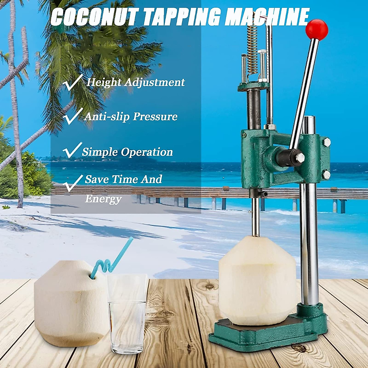 YHWD Coconut Opener Tool Thick Metal Base, Fruit Opener Hand Press Driller Opener, Manual Coconut Hole Opening Machine Kitchen Tools for Young/Tender Coconut Fruit Shop Home Use