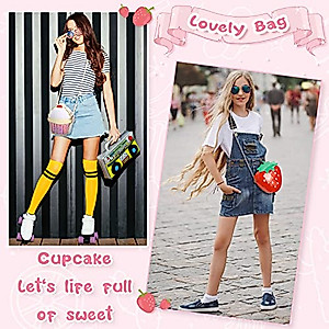 Cindeer 2 Pcs Girls Strawberry Purse Bag Cupcake Purse Bag Kawaii Food Fruit Purse Chain PU Phone Shoulder Wallet Crossbody Handbag for Women