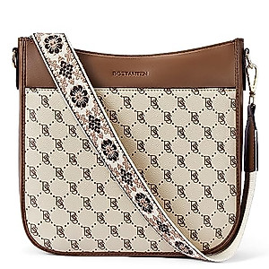 BOSTANTEN Crossbody Bags for Women Trendy Vegan Leather Hobo Purses Shoulder Handbags With Wide Shoulder Strap Coffee with Beige