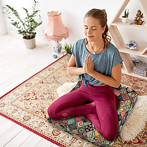 Mandala Meditation Cushion, Boho Meditation Mat, Meditation Pillows for Sitting on Floor, Cushions for Sitting in Home and Outdoor, Square Floor Pillows Cushion Seating for Yoga 22'' X 22''