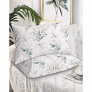 Edwiinsa Tropical Leaves Pillow Covers King Standard Set of 2 20x36 Bed Pillow, Summer Teal Leaf Spring Floral Rustic Plush Soft Comfort for Hair/Skin Cooling Pillowcases with Envelop Closure
