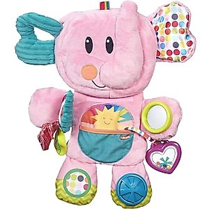 Playskool Fold 'n Go Elephant Stuffed Animal Tummy Time Toy for Babies 3 Months and Up, Pink (Amazon Exclusive)