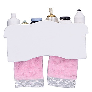Dollhouse Wooden Towel Rack Bottles, 1:12 Simulation Miniature Furniture Model Toy for Dollhouse Bathroom Decoration Accessories