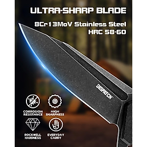 Dispatch Folding Pocket Knife with Clip, 3.58 Inch 8Cr13MoV Steel Clip Point Blade with G10 Handle, Tactical Pocket Knife for Men Outdoor Camping Hunting Hiking Survival Pocketknife