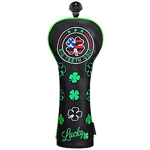 BIG TEETH Golf Head Covers Driver Hybrid Fairway Cover Golf Club Protector Lucky Clover and USA Pattern Black (Driver Cover)